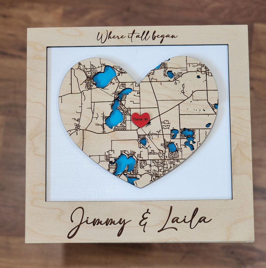 Custom Wedding Gift, Where We Met Map, Where We Married Map, Engraved ...