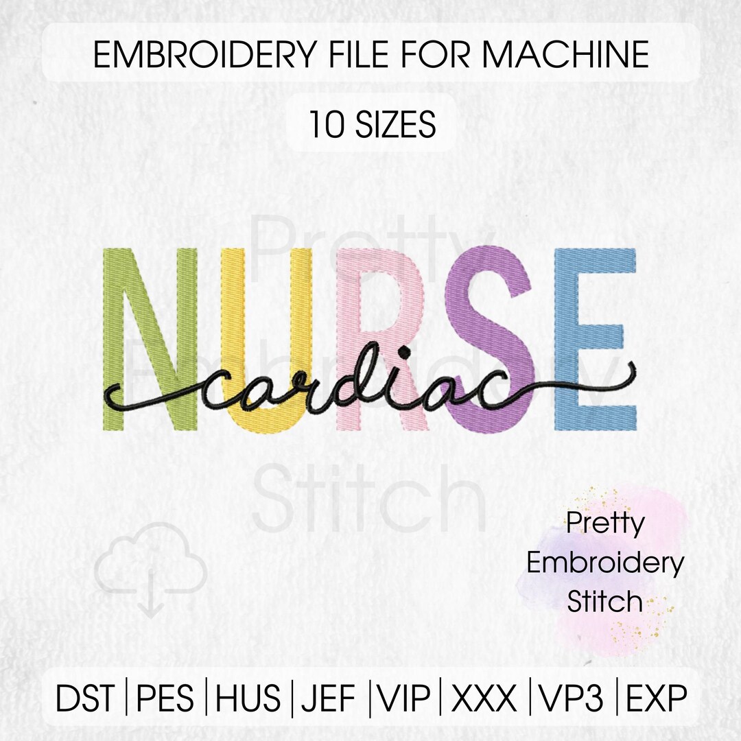 NURSE Cardiac Embroidery Design - 10 Sizes 8 Formats Dst Exp Hus Jef ...