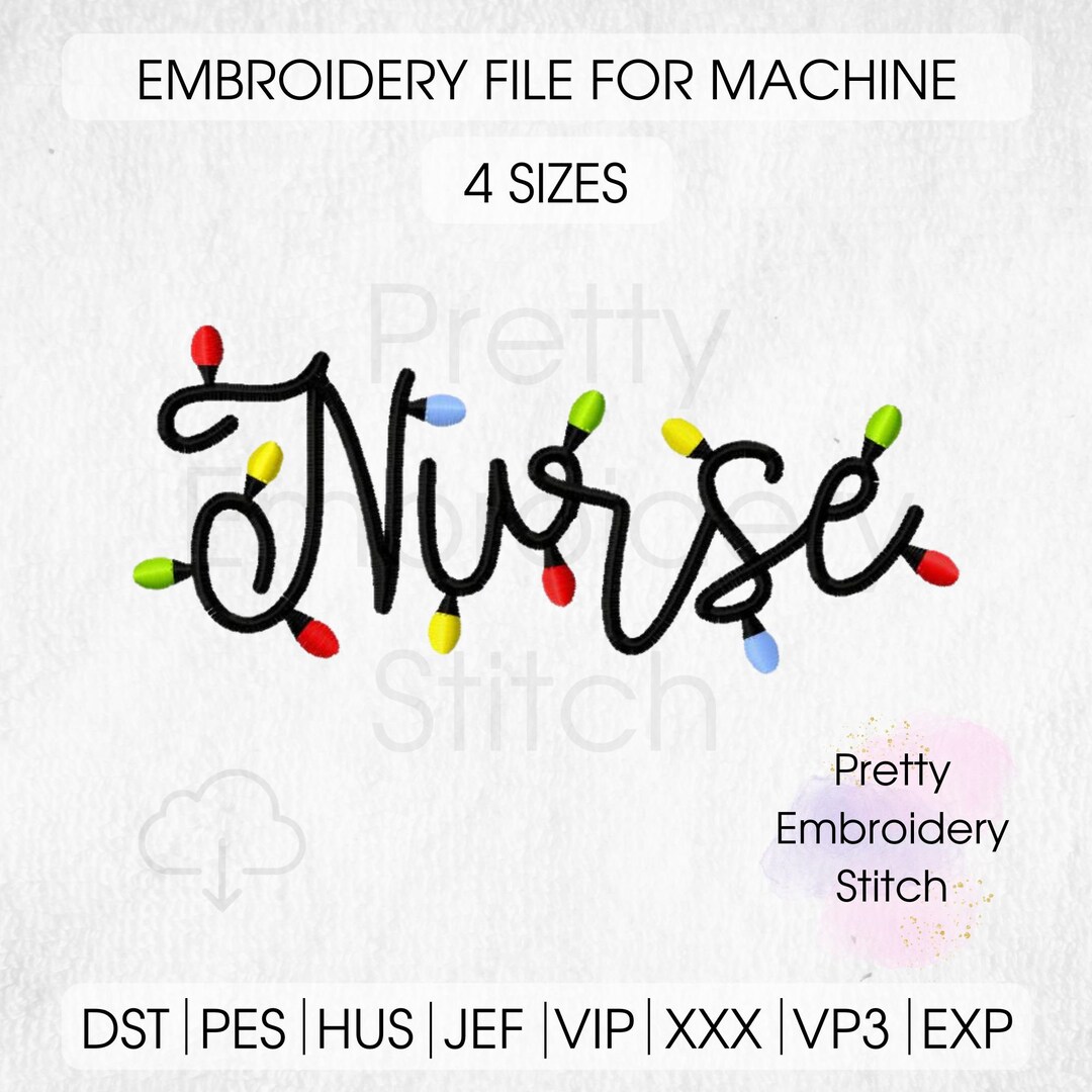 NURSE Christmas Lights Embroidery Design - 4 Sizes 8 Formats Dst Exp ...