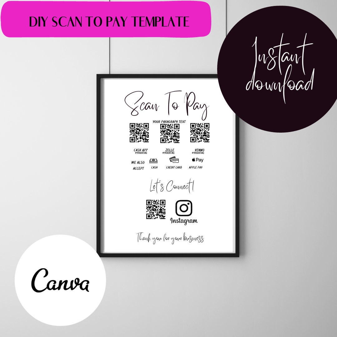 Editable QR Code Sign, Printable Payment Sign, Scan to Pay Template ...