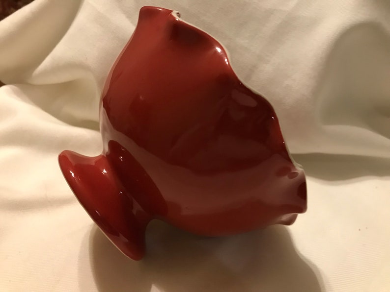 Longaberger Pottery, Red Footed Bowl, 7" Diameter, Scalloped/ruffled ...