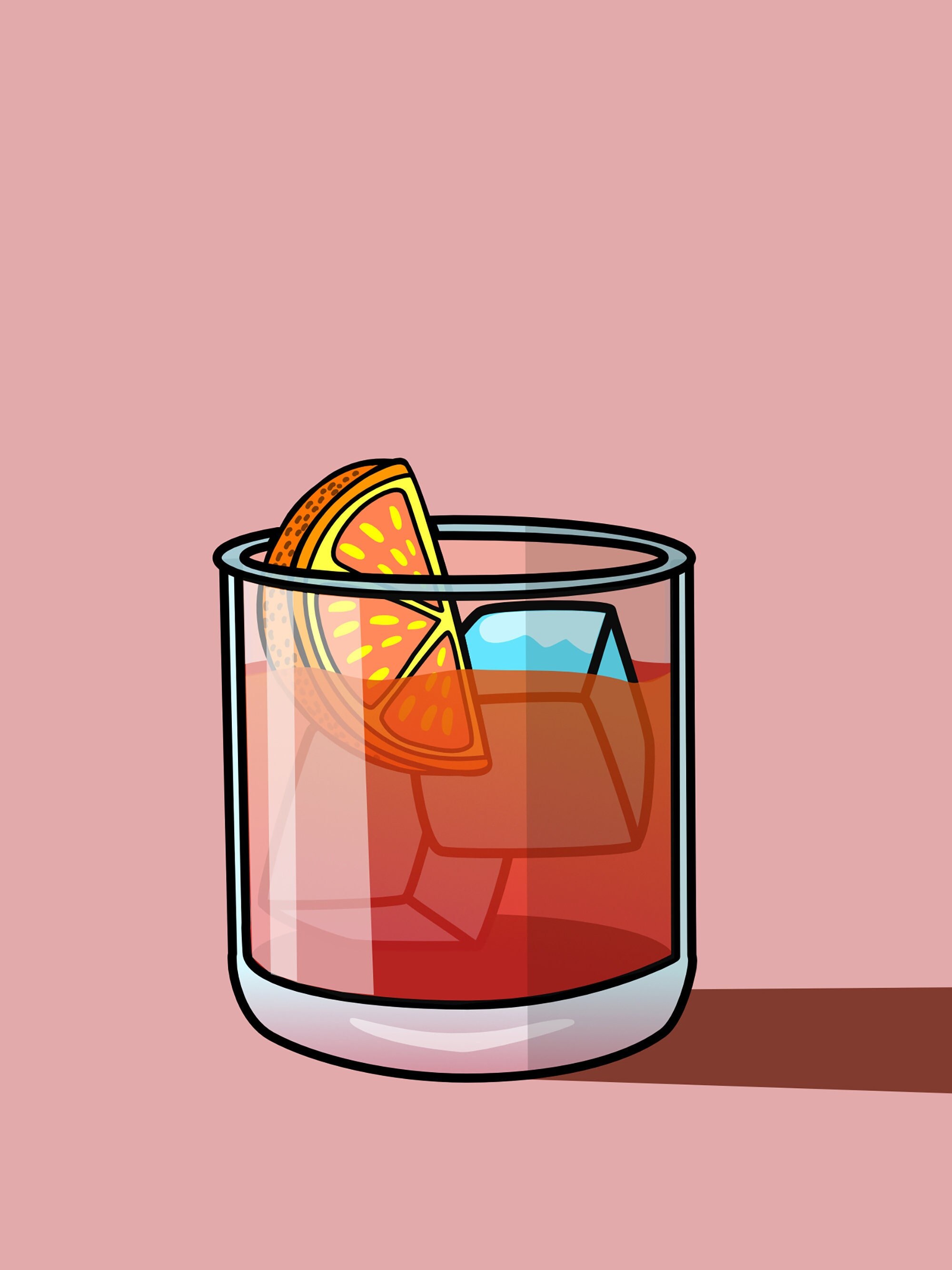 Negroni Illustration - Hand Drawn Image - Home Bar, Kitchen, Unframed ...