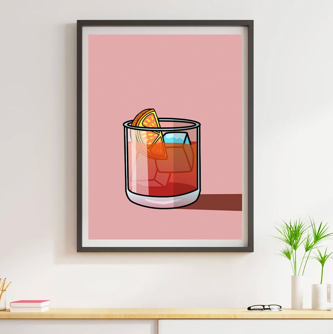 Negroni Illustration - Hand Drawn Image - Home Bar, Kitchen, Unframed ...
