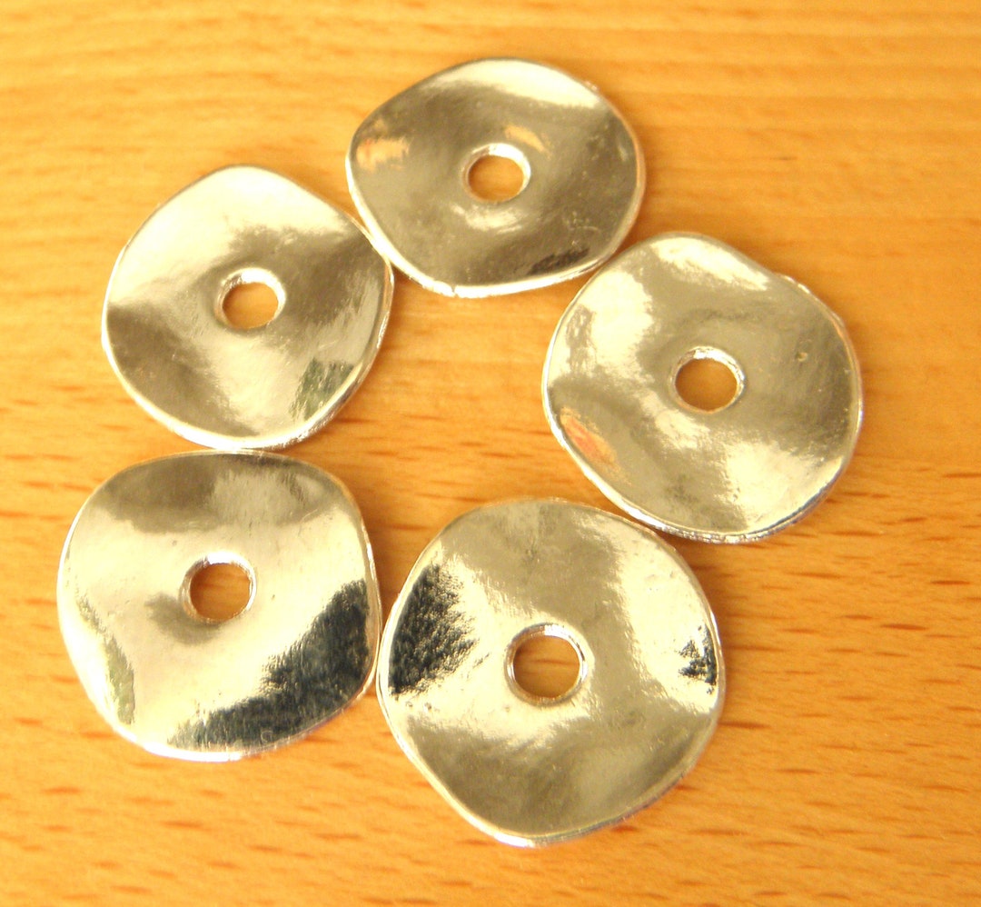 XL African Beads, Wavy Discs Silver Plated - Etsy