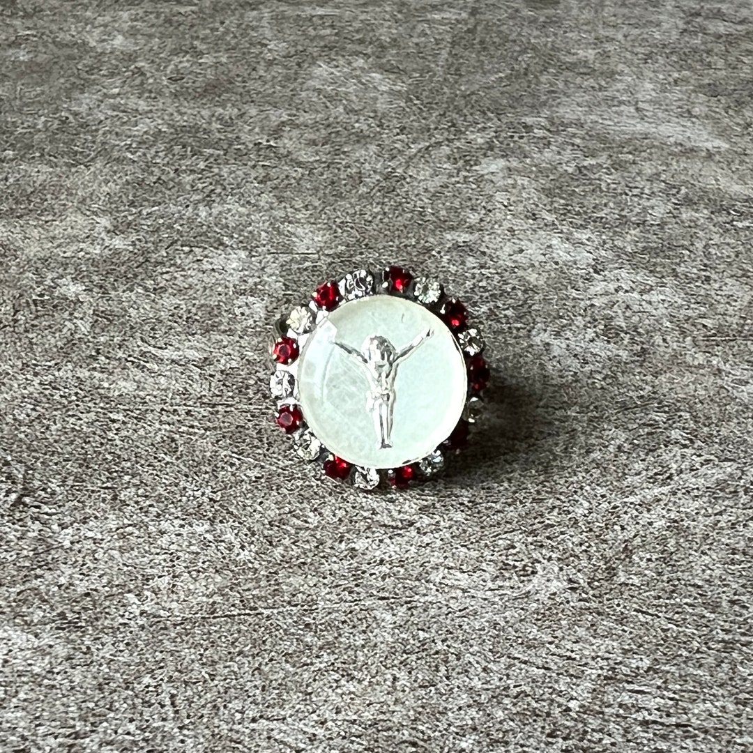 Y2K Jesus Christ Ring With Dark Red and Clear Rhinestones, Vintage ...