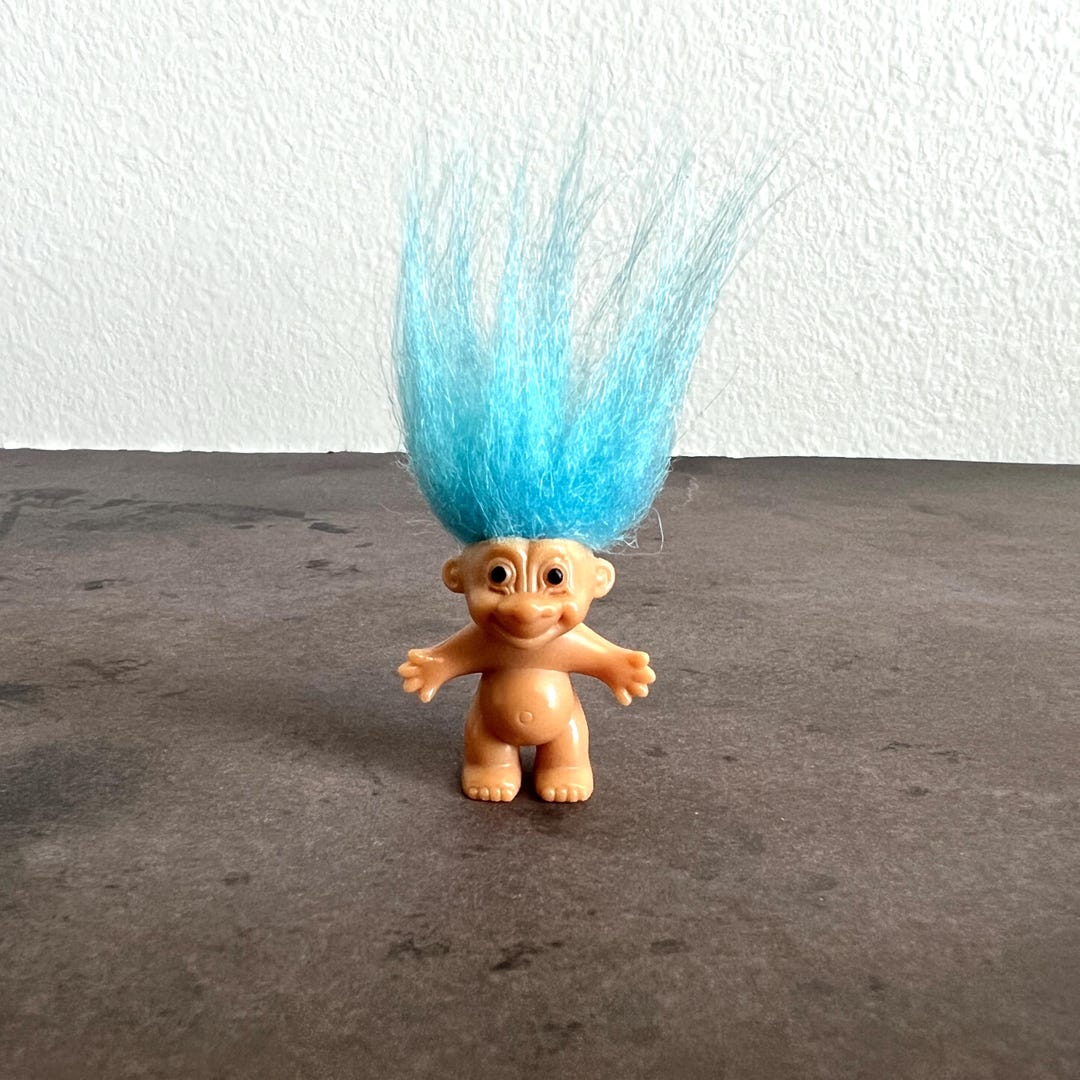 Vintage Mini Troll With Blue Hair, Cute Miniature Collectible, 1990s ...