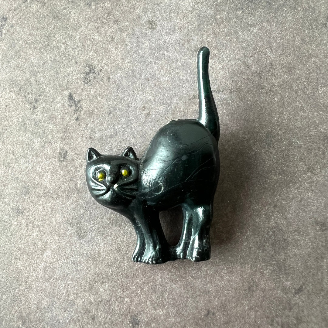 Vintage Mini Plastic Black Cat Puffy Figurine, 1980s Miniature, Made in ...