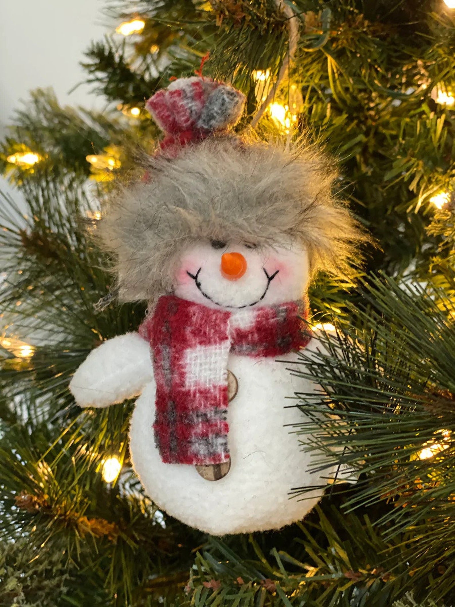 Holiday Time Plush Snowman Christmas Tree Ornament With Plaid - Etsy