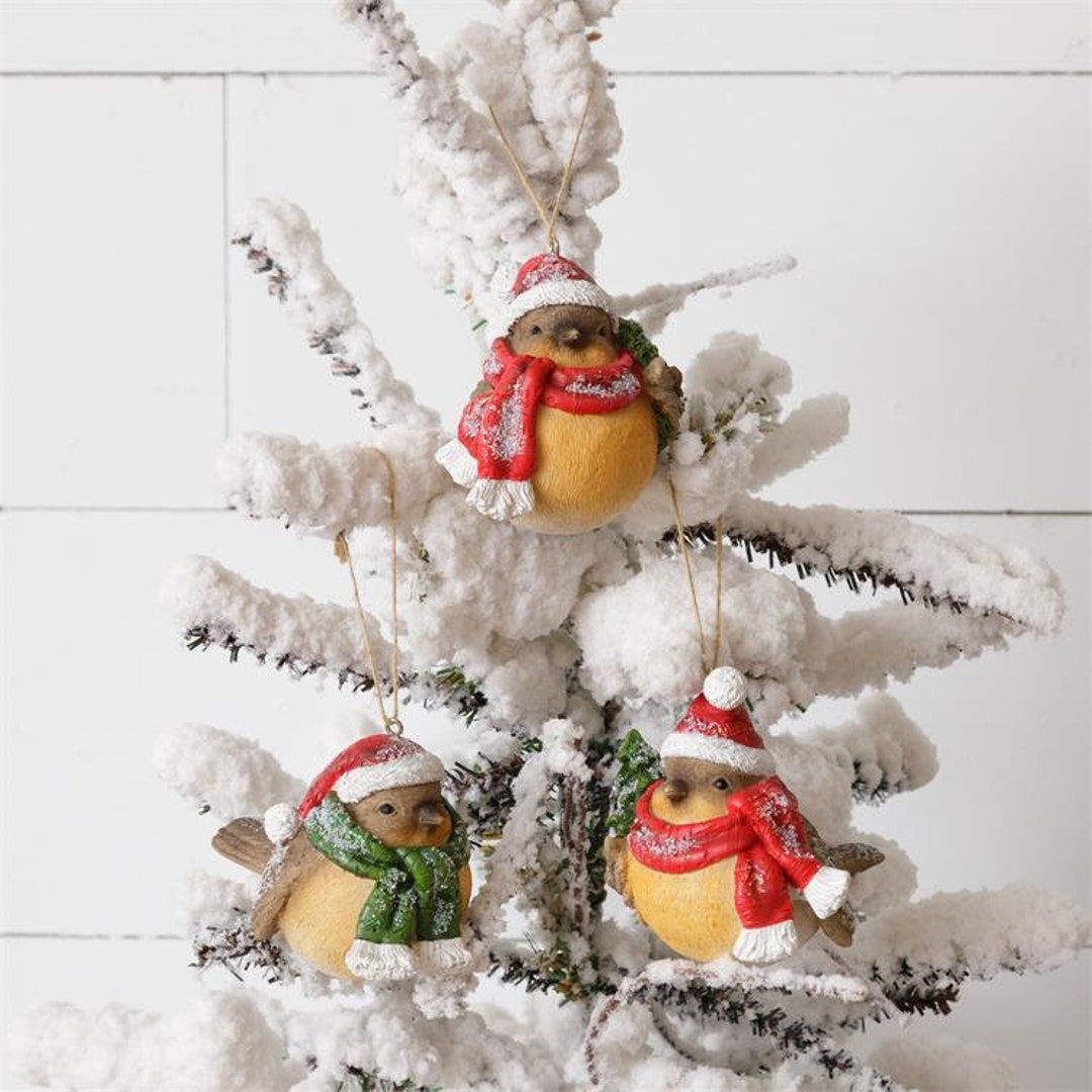 Birds With Santa Hats Christmas Ornaments Set of 3 - Etsy