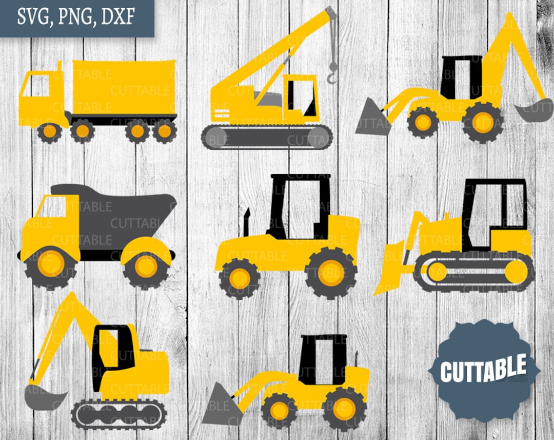 Construction Vehicles Print and Cut Svg Files, SVG Yellow Construction ...