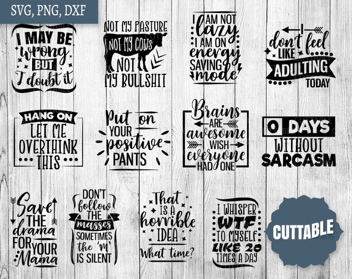 Sassy SVG Bundle, Cheeky Svg Quote Pack Cut Files, 12 Fun Quotes Cut ...