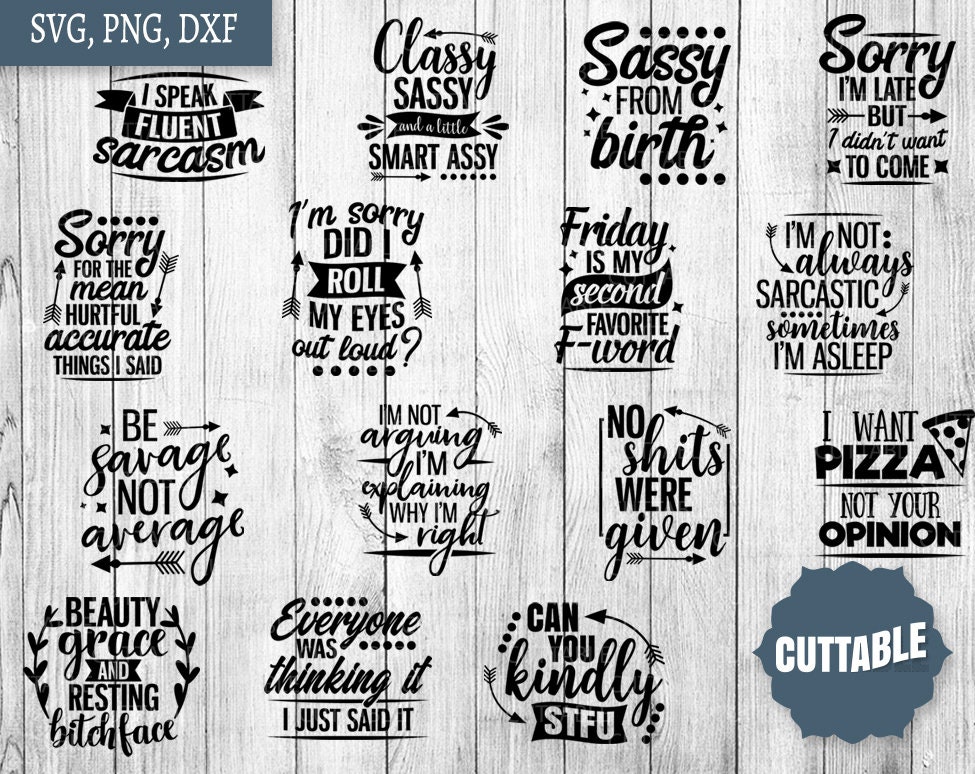 Sassy Quotes Svg Bundle Sarcastic Cut File Svg Pack 15 Sassy Etsy