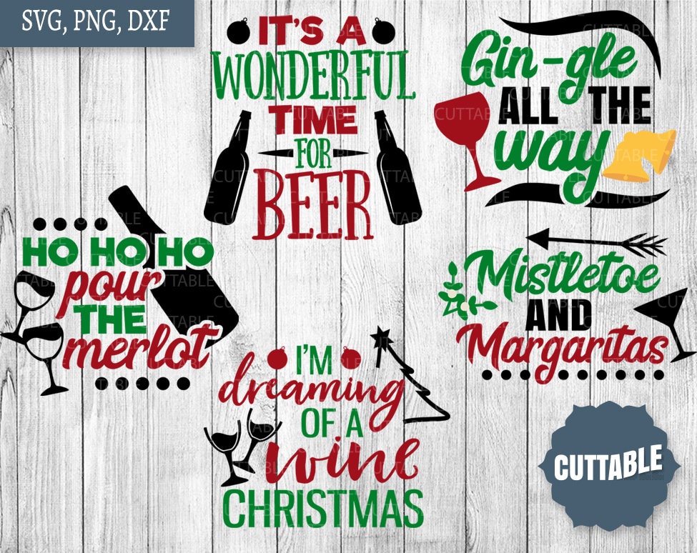 Christmas Drinking SVG Bundle, Christmas Alcohol Cut File Pack, 10 ...