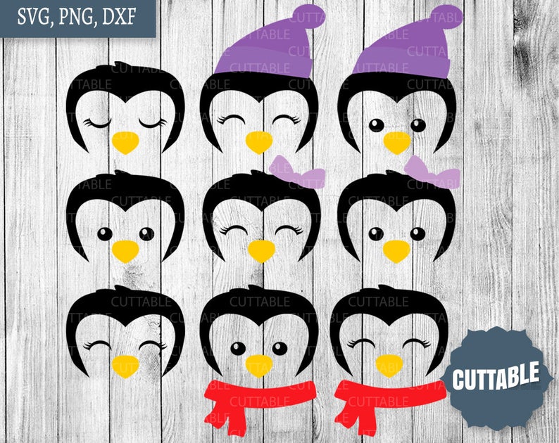 Penguin Faces SVG Files Penguin Clipart Svg Cut Outs Dxf | Etsy