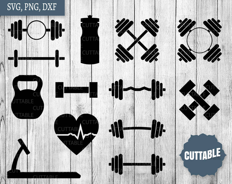 Gym Equipment Cut Files SVG Barbell Cut Files Gym Workout | Etsy