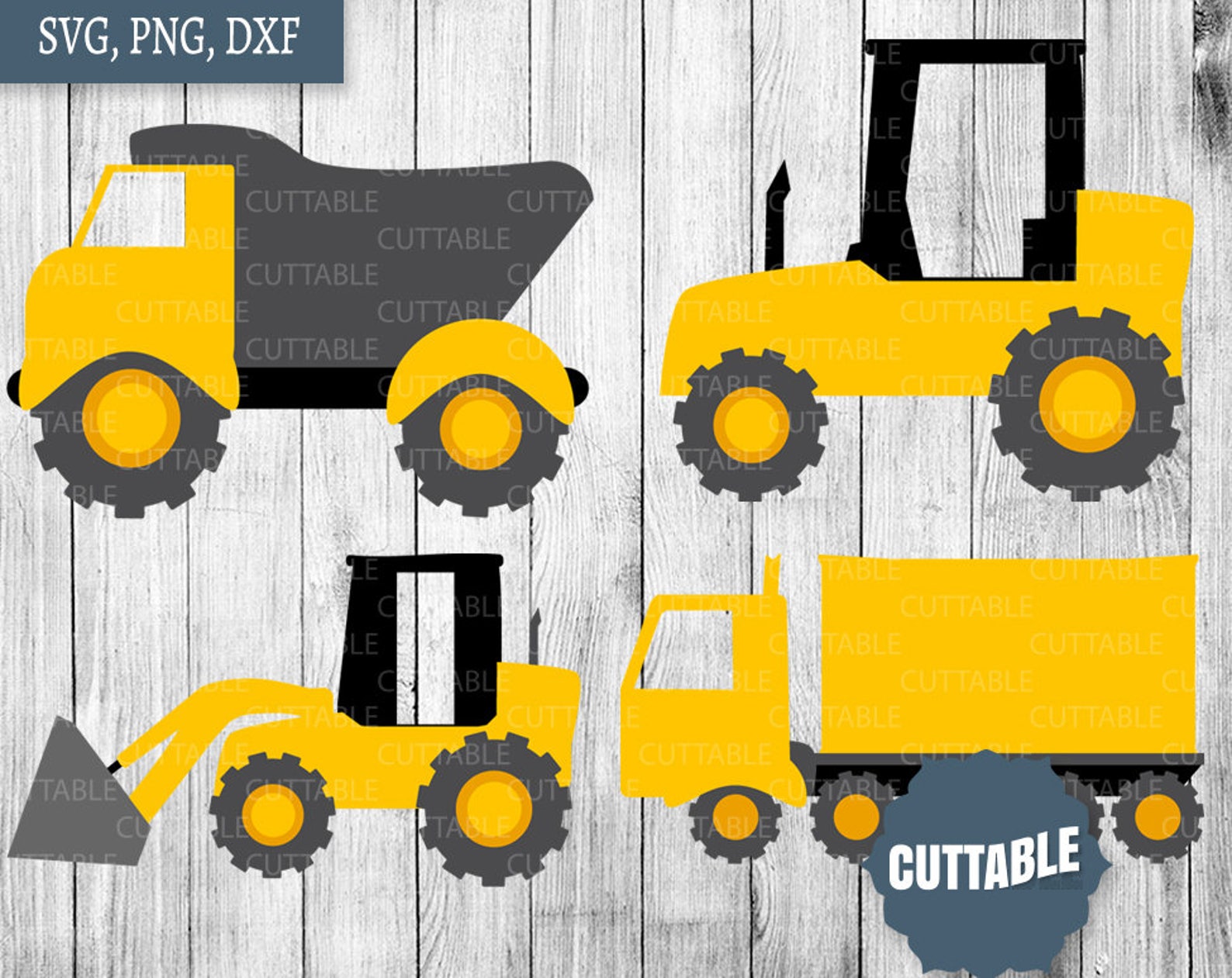 Construction Vehicles Print and Cut Svg Files SVG Yellow - Etsy