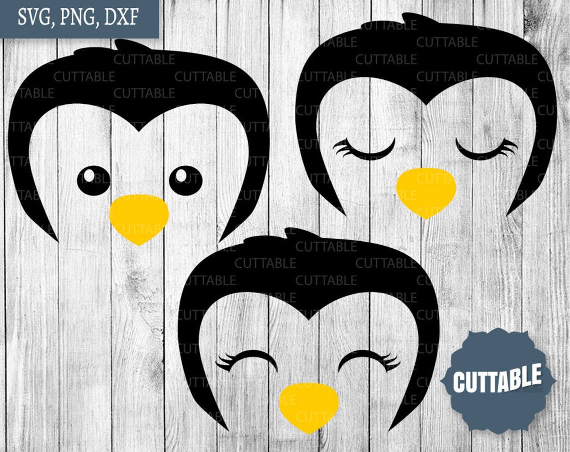 Penguin Faces SVG Files, Penguin Clipart Svg Cut Outs, Dxf Penguin ...