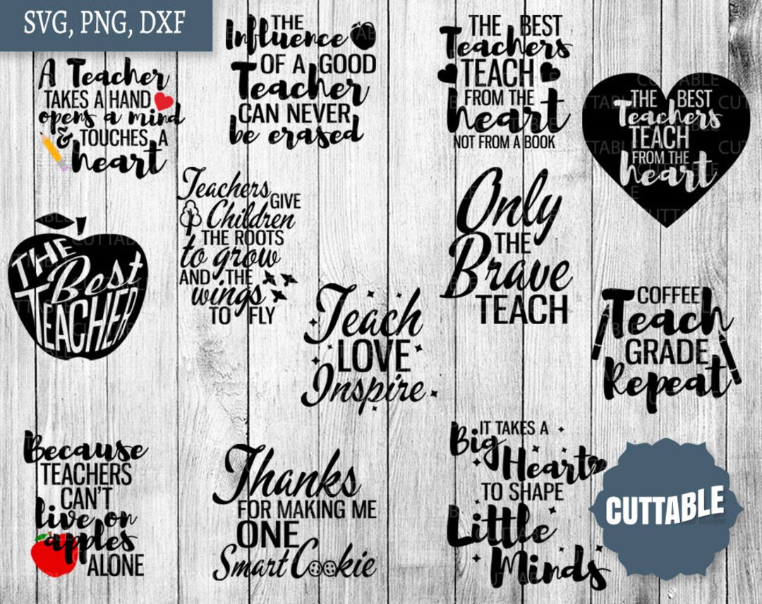 Teacher SVG Cut Files Bundle, Teacher Quote Svg Pack Cut Files, 12 ...