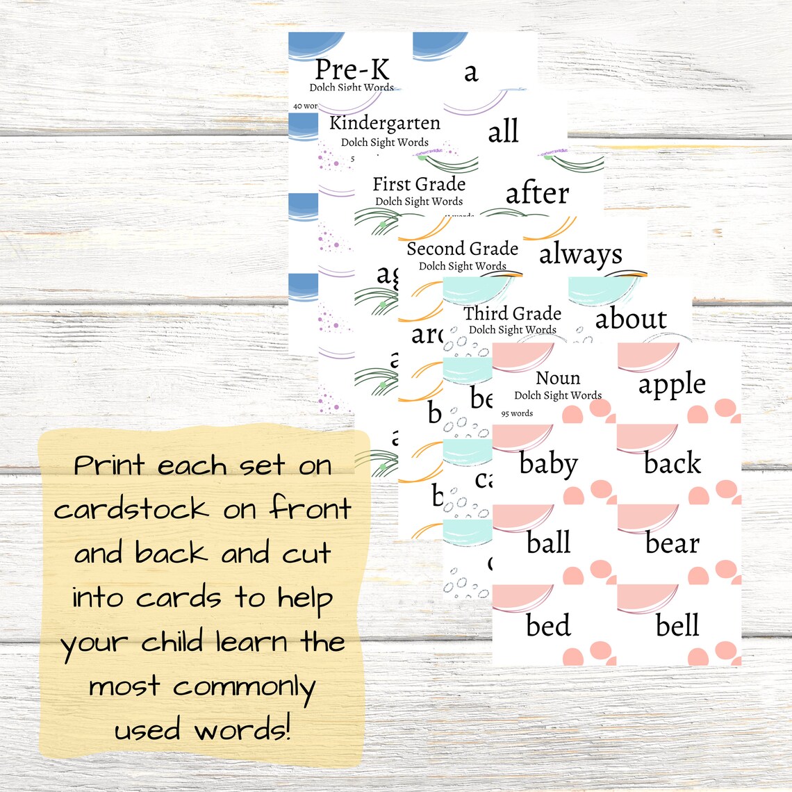 PRINTABLE Dolch Sight Word Flashcards Prek 3rd Grade Lists and Nouns ...