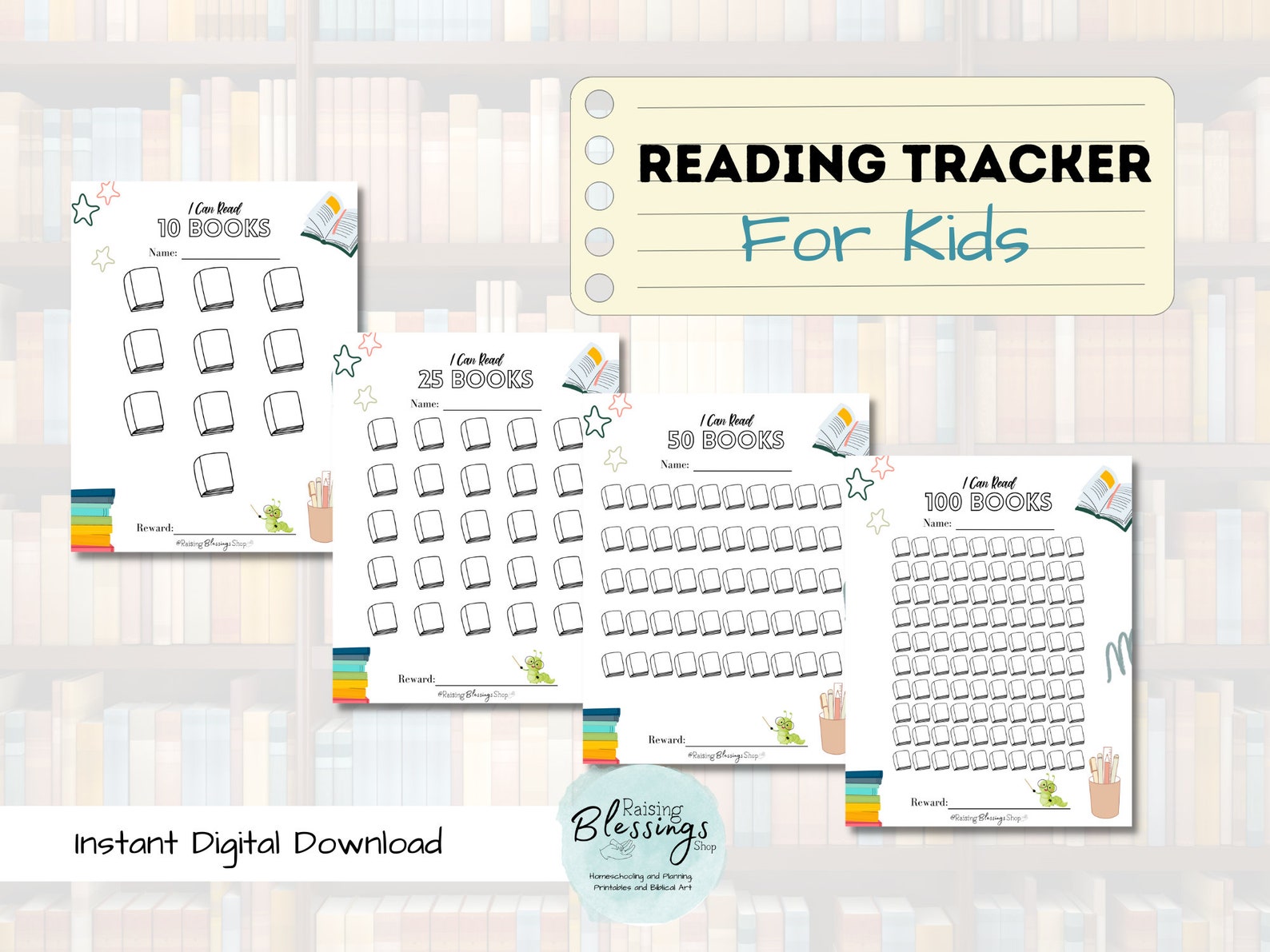 INSTANT DOWNLOAD Reading Tracker Poster for Kids Reading Rewards Chart ...