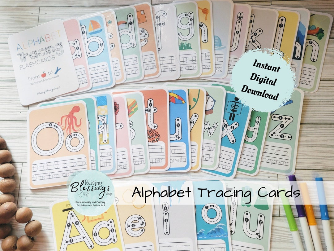 INSTANT DOWNLOAD Alphabet Tracing Flashcards Learning Props Homeschool ...