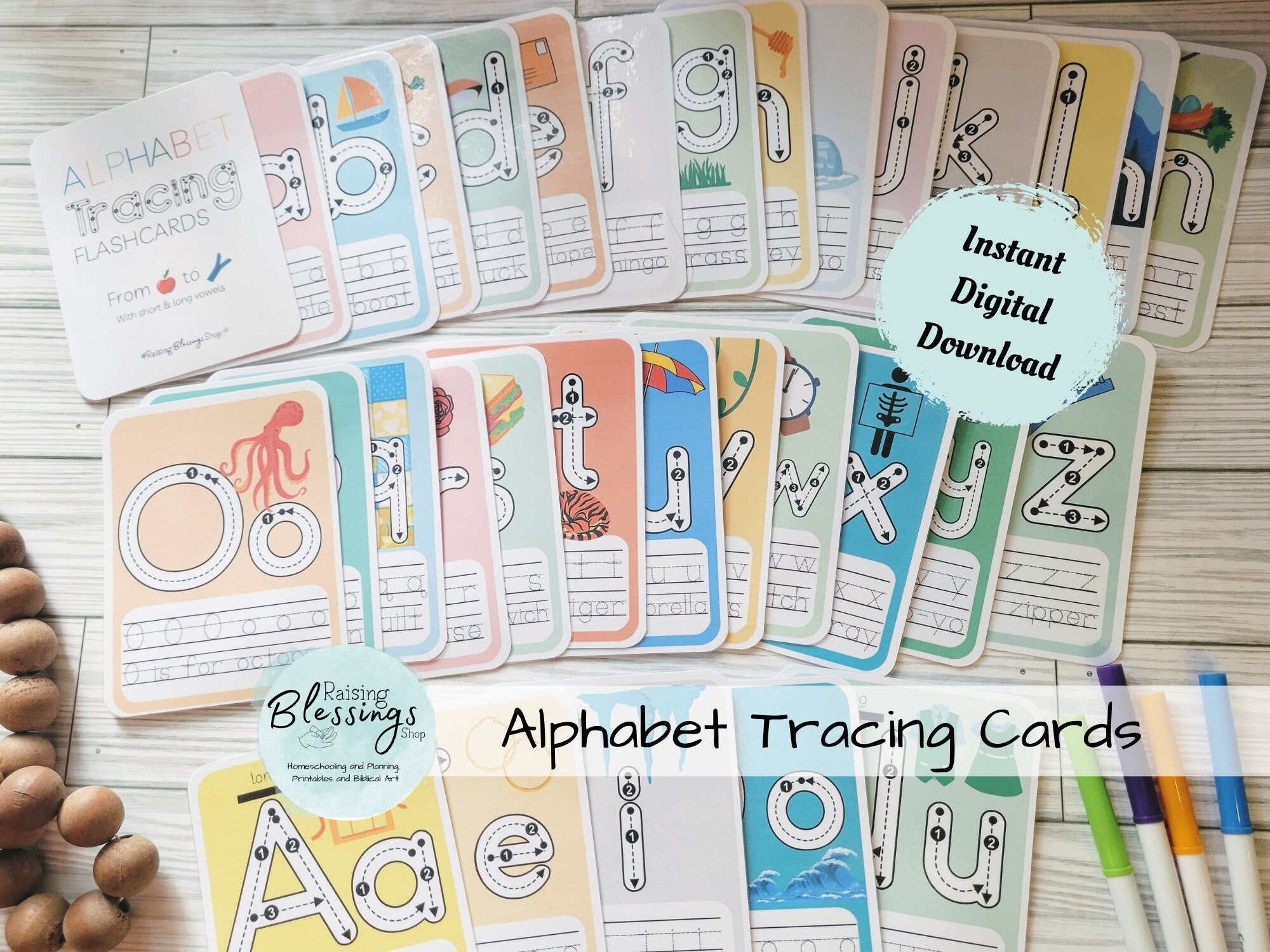 INSTANT DOWNLOAD Alphabet Tracing Flashcards Learning Props Homeschool ...