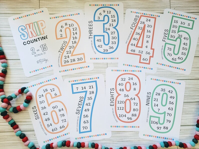 Skip Counting Flashcards Set Numbers Practice Skip Counting 2 - 15 and ...