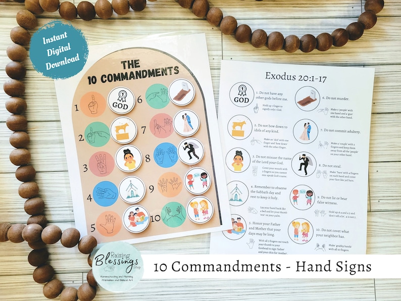 INSTANT DOWNLOAD Ten Commandments Printable Memory Game Sign Language ...