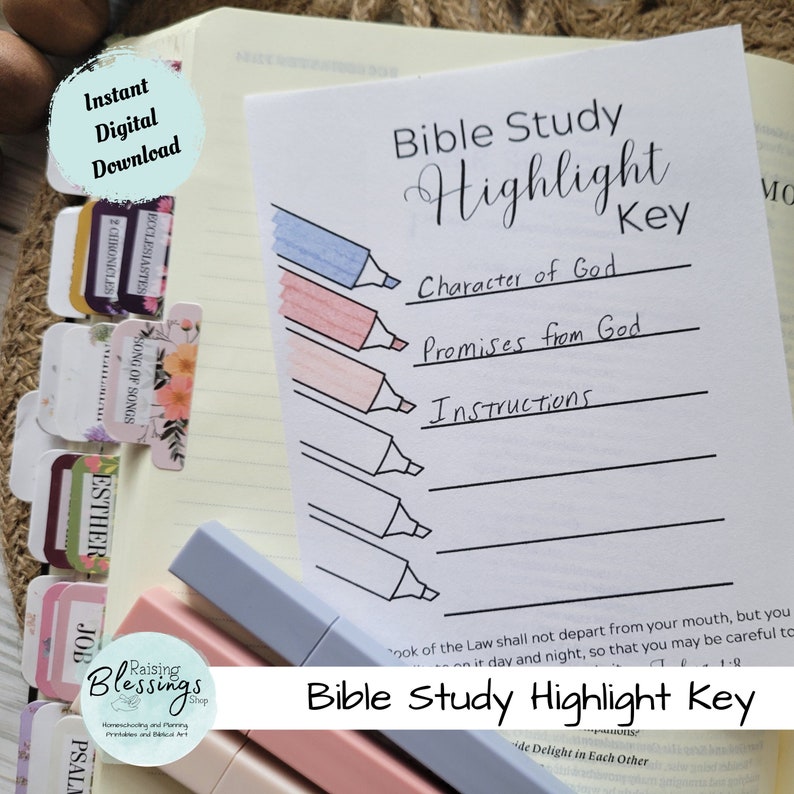 INSTANT DOWNLOAD Bible Study Highlight Key Blank Highlight Guide Bible ...