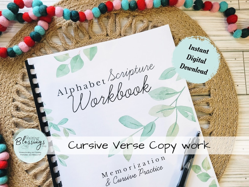 INSTANT DOWNLOAD| Alphabet Scripture Cursive Copywork Workbook ...