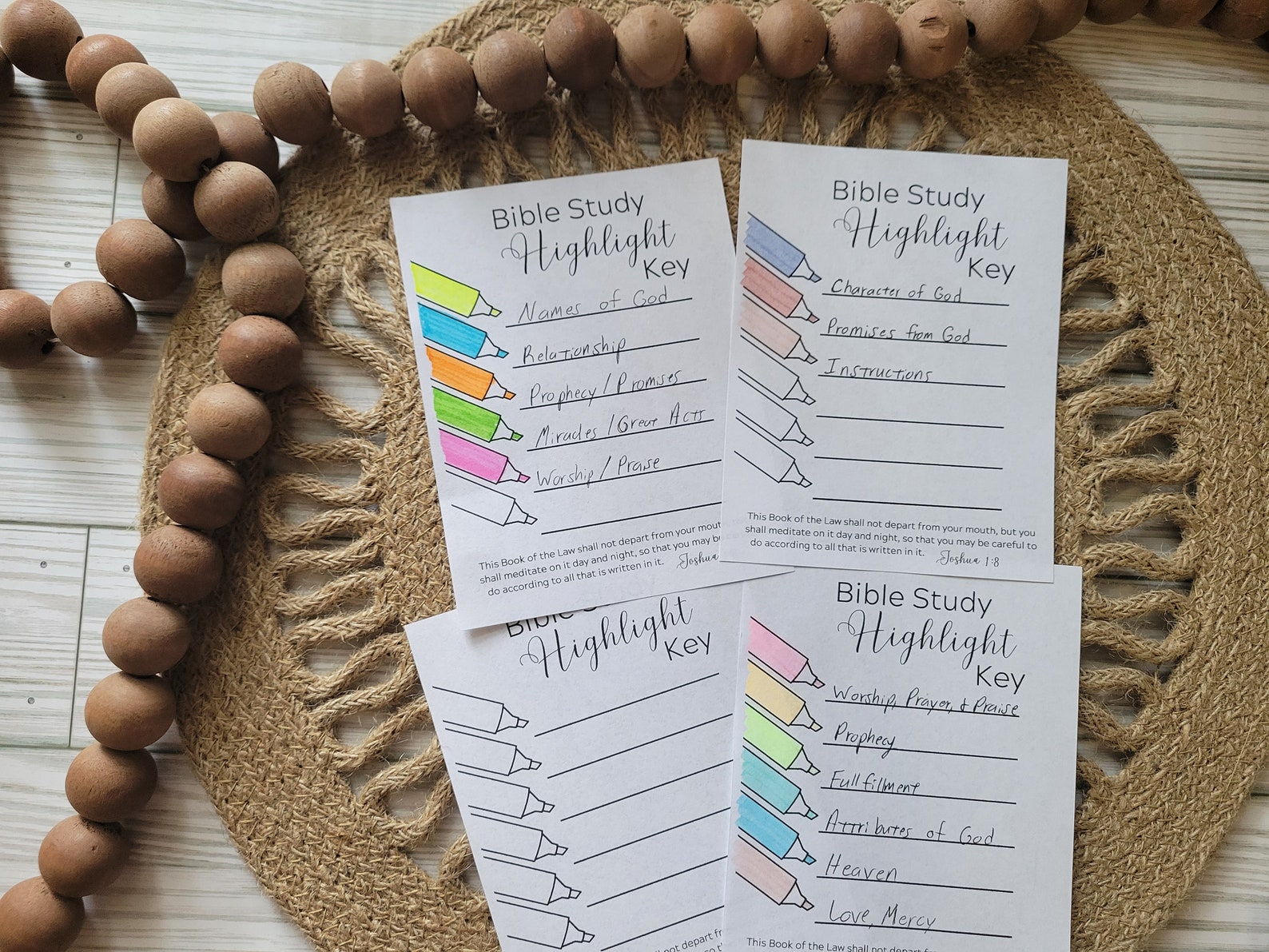 PRINTED SET of Bible Study Highlight Keys Blank Highlight Guide Color ...