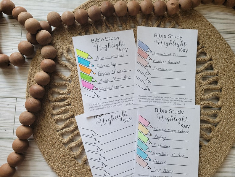 PRINTED SET of Bible Study Highlight Keys Blank Highlight Guide Color ...