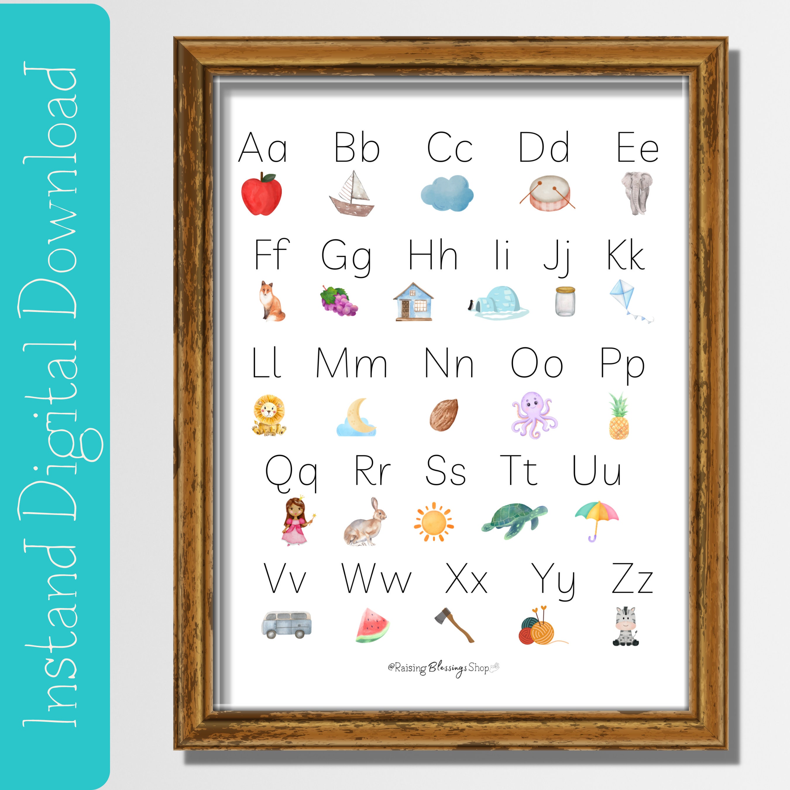 INSTANT DOWNLOAD Watercolor Alphabet Poster Homeschool Wall Art School ...