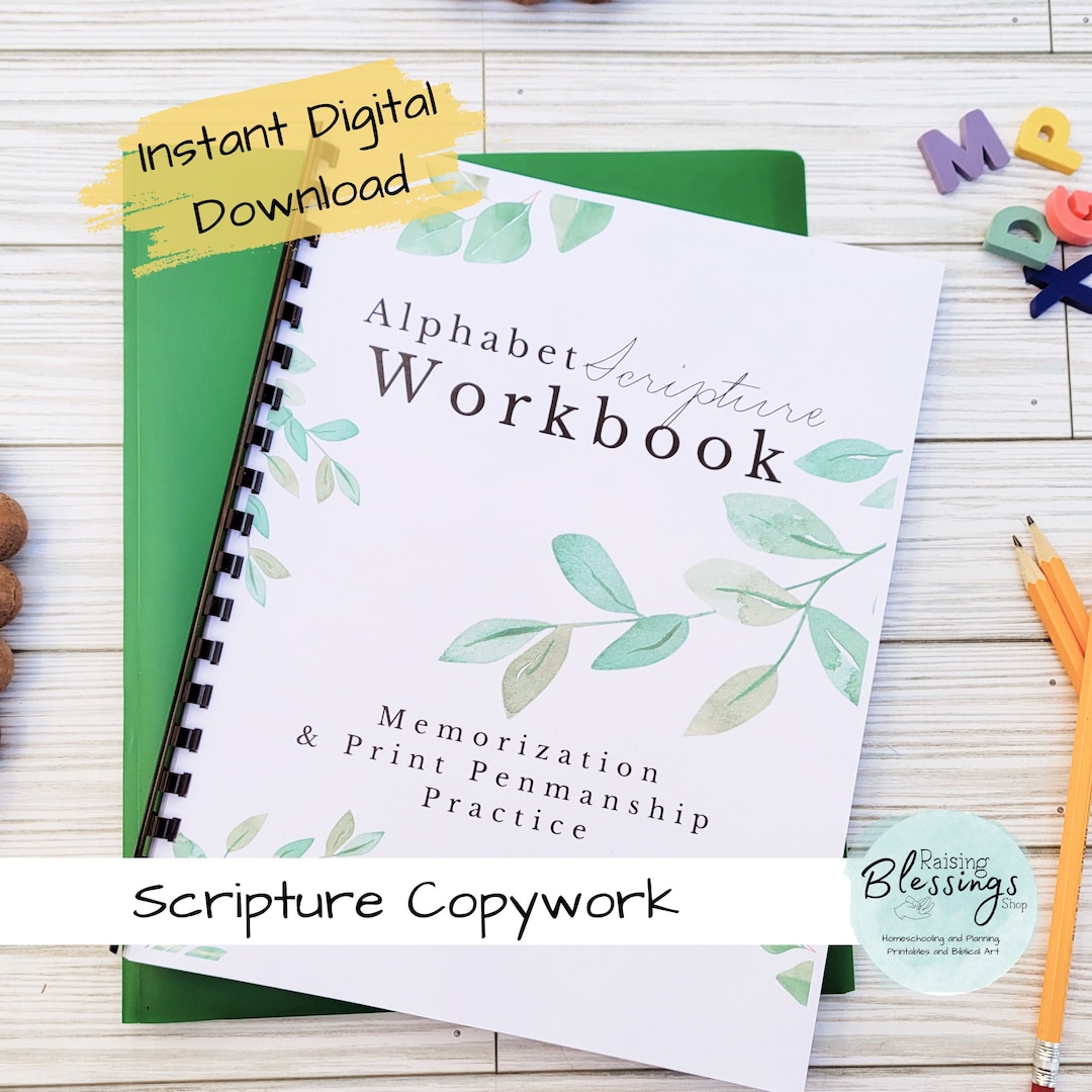 INSTANT DOWNLOAD| Alphabet Scripture Penmanship Copywork Workbook ...