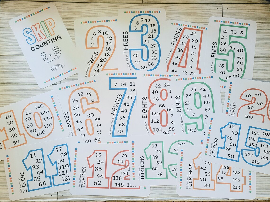 Skip Counting Flashcards Set Numbers Practice Skip Counting 2 15 and 20 ...