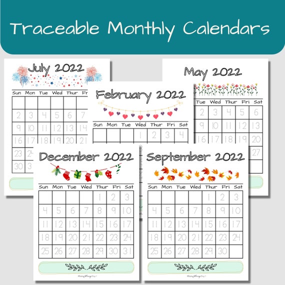 Traceable Monthly Calendars 2022-2023 School Year - Etsy
