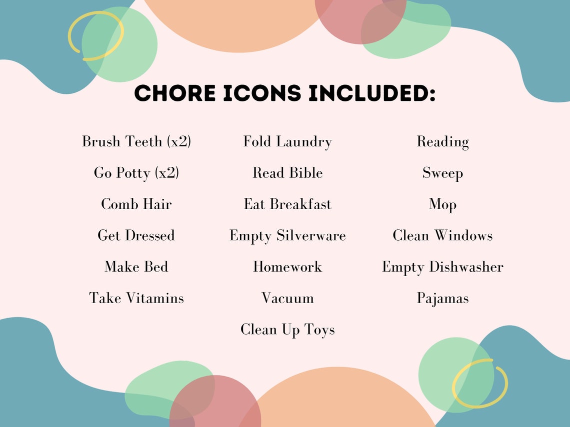 Chore Chart for Kids School Morning Routine Responsibility Chart Icons ...