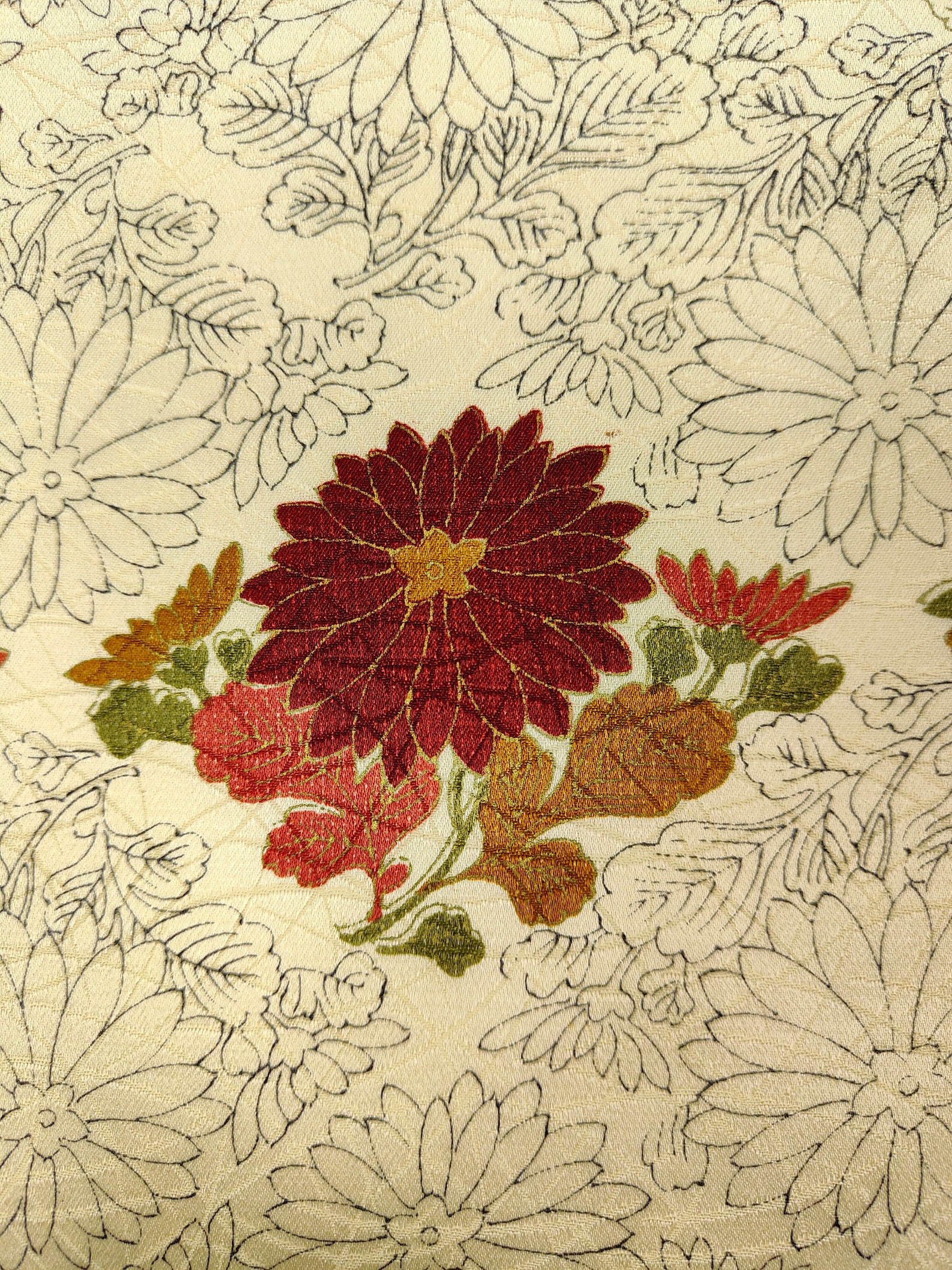 Vintage Japanese Kimono Fabricused Silk Flower Pattern the Ground ...