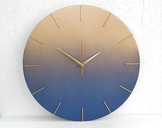 Modern Wall Clock Golden Blue Color Unique Clock Minimalist Design ...