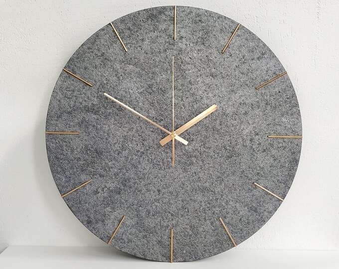 Large Wall Clock Stone Surface Modern Clock Grey Gold Color Minimalist ...