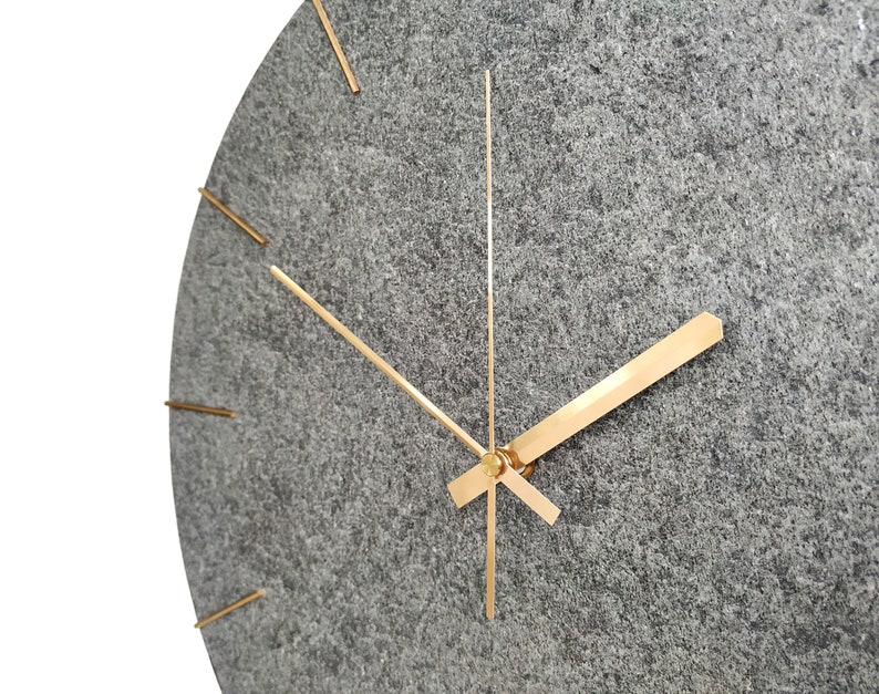 Large Wall Clock Stone Surface Modern Clock Grey Gold Color | Etsy