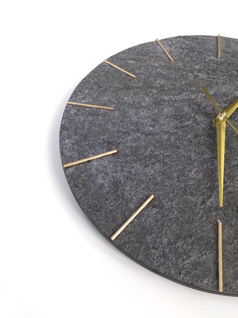 Large Wall Clock Stone Surface Modern Clock Grey Gold Color | Etsy