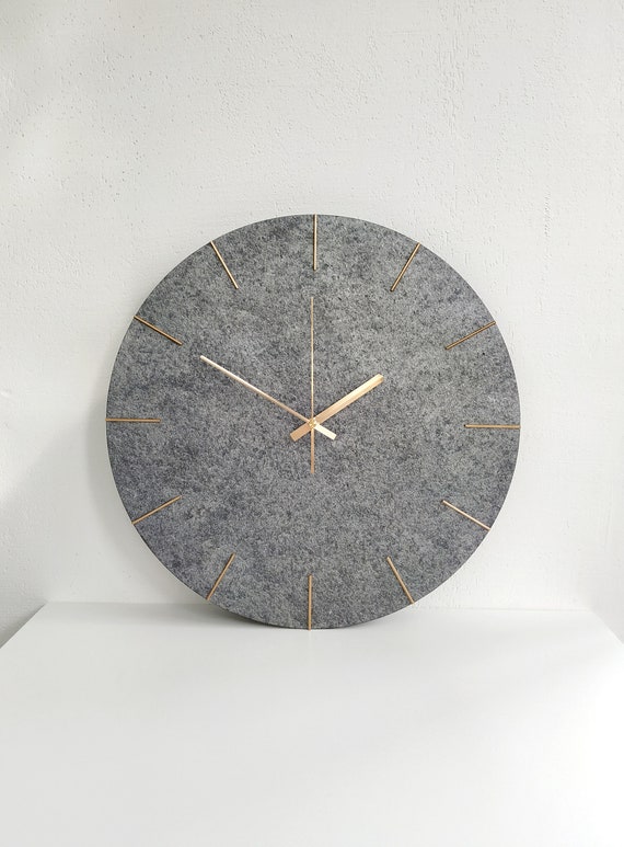 Large Wall Clock Stone Surface Modern Clock Grey Gold Color | Etsy