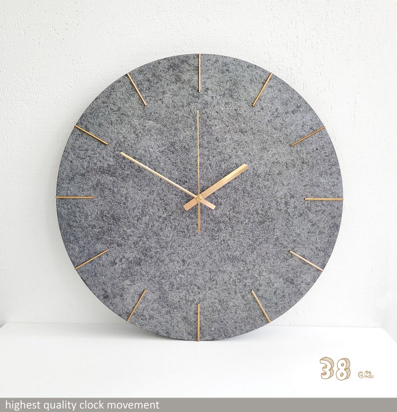 Large Wall Clock Stone Surface Modern Clock Grey Gold Color | Etsy