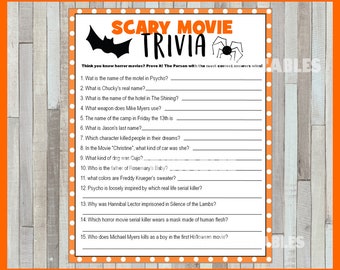 Halloween Trivia Questions Halloween Movie Trivia Sheet for | Etsy