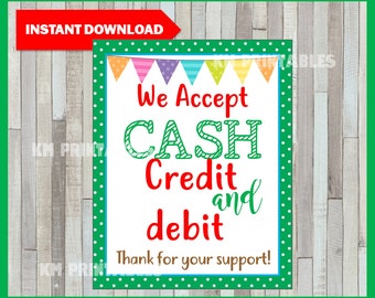 We Accept Cash and Credit Printable 8x10 Sign Instant - Etsy