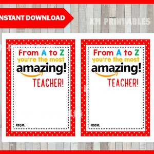 Amazon Gift Card Holder, From A to Z You're the Most Amazing Teacher ...