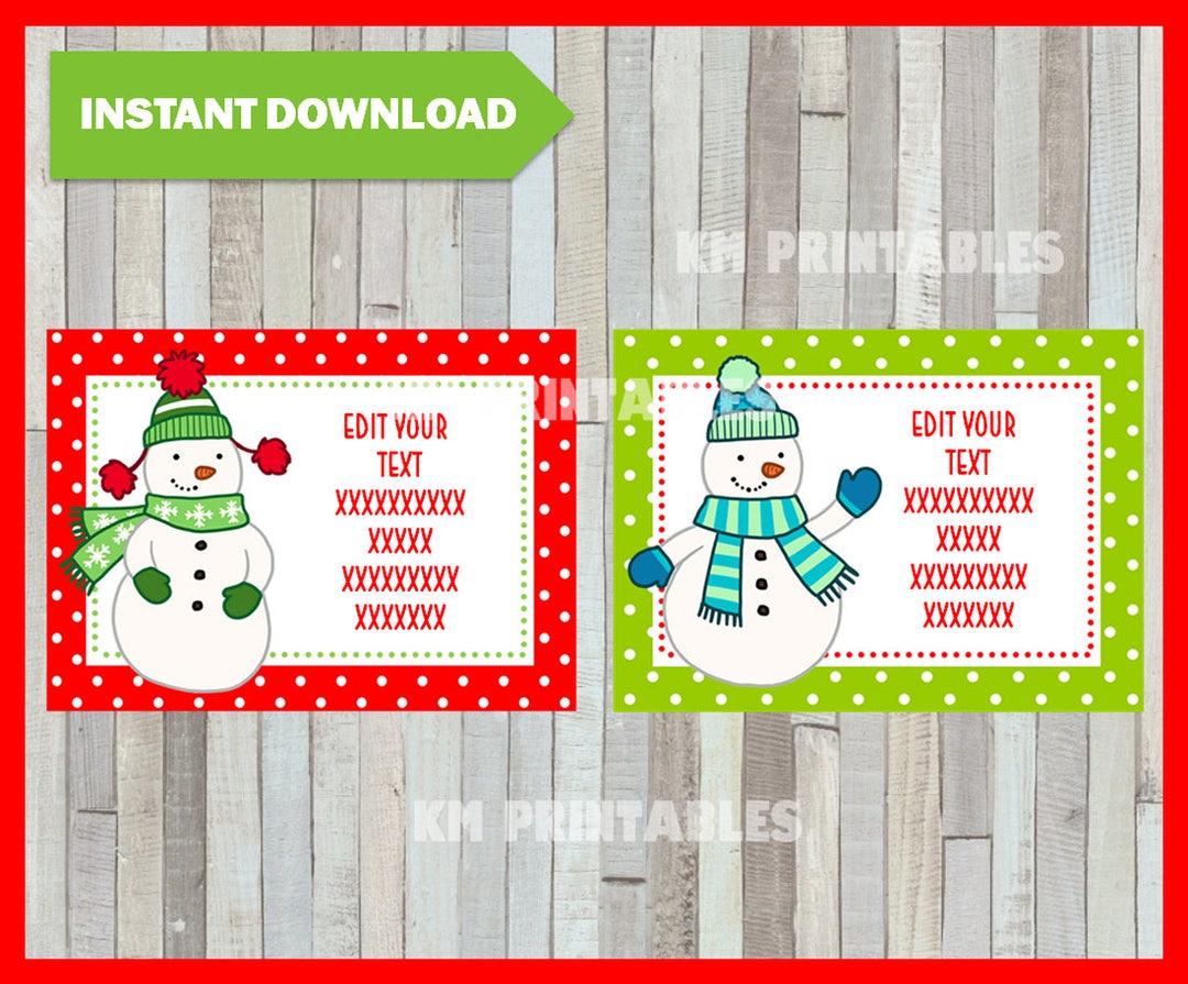 Printable Christmas Gift Tags Snowman Instant Download Type You Own ...