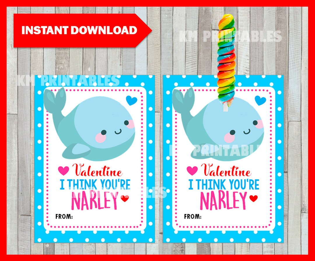 Narwhal Valentines Printable Cards, Printable Narwhal Lollipop ...
