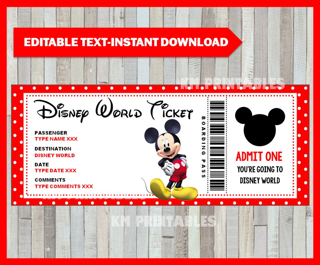 Printable Ticket to DISNEYWORLD Diy Personalize, Disneyworld Boarding ...